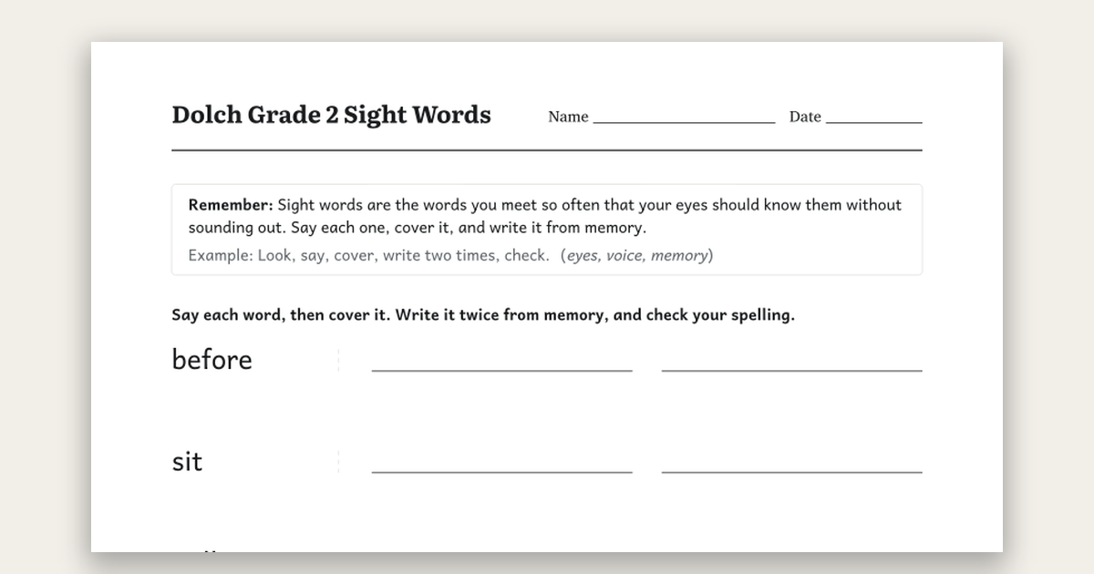 2nd grade Dolch grade 2 sight words worksheets – free PDF